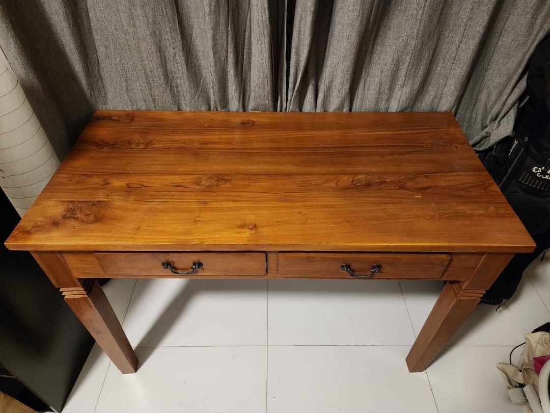 Solid wood table with drawers, Furniture & Home Living, Furniture ...