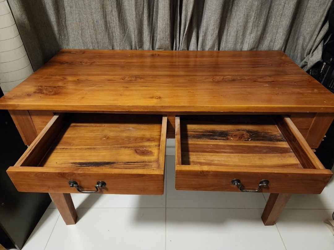 Solid wood table with drawers, Furniture & Home Living, Furniture ...