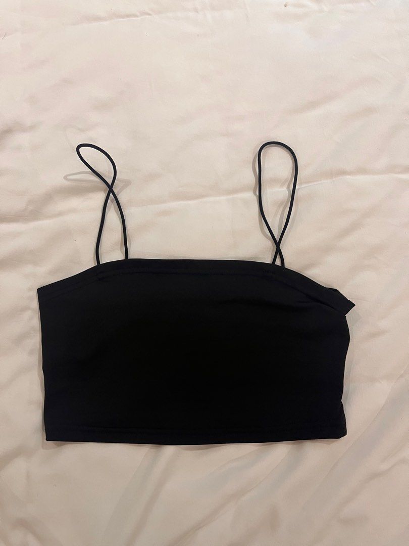 Spaghetti Strap Super Crop Top Black On Carousell