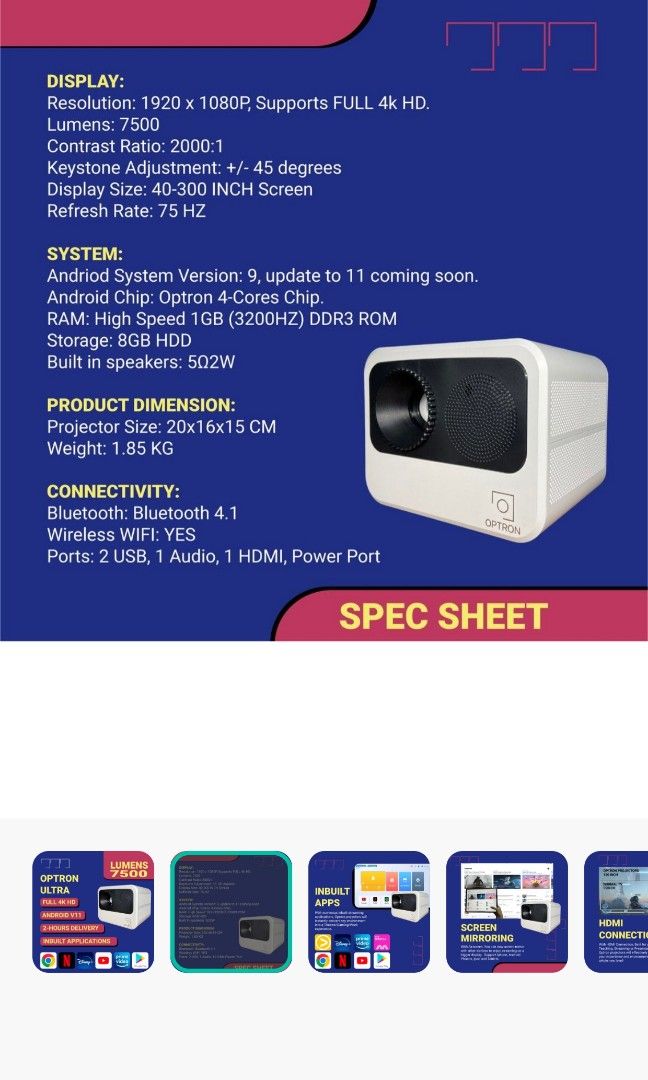 Super New Optron Ultra Projector - Fire Sale, TV & Home Appliances, TV ...