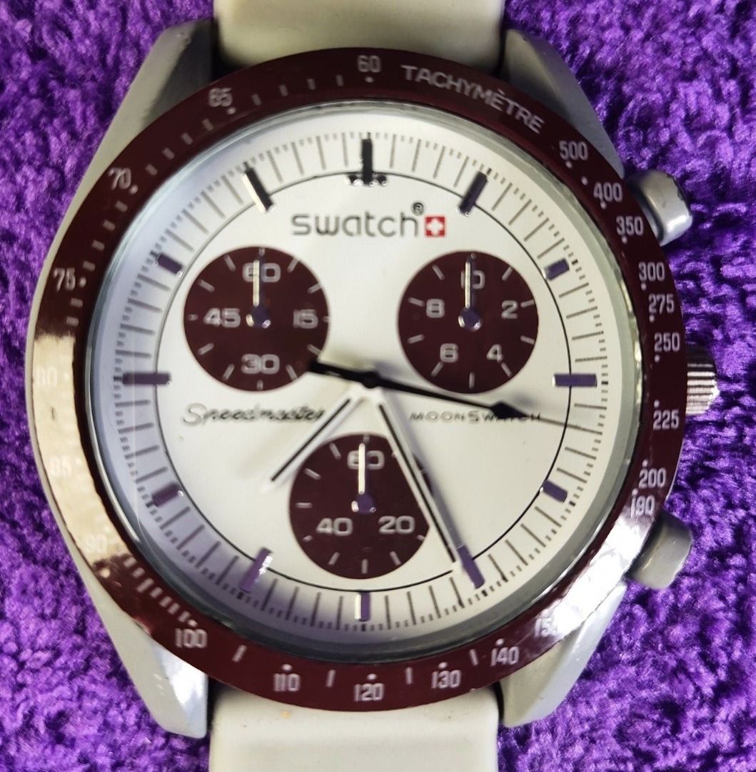 Swatch Speedmaster Moonswatch Men's Watch Steel Case White Dial Ivory ...