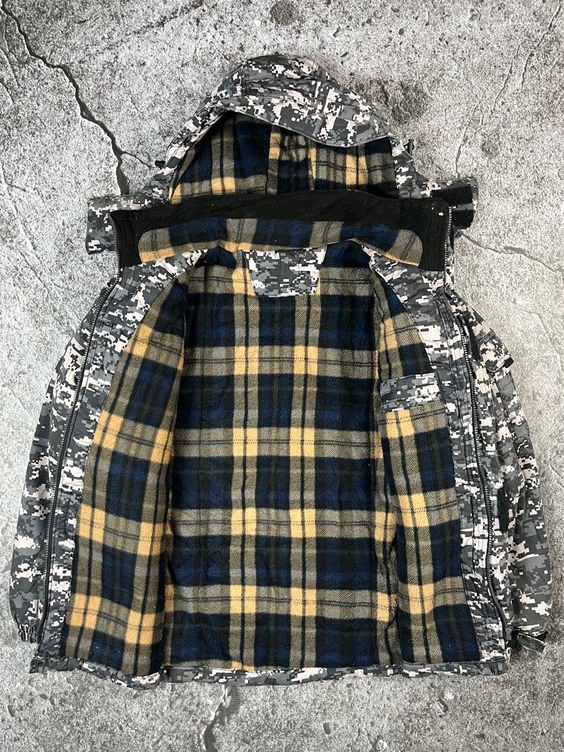 US army parka digital camo inner plaid wool flannel tebal, Fesyen Pria ...