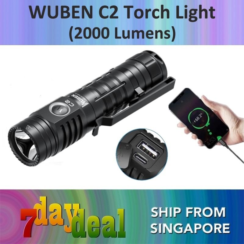 WUBEN C2 2000 Lumens Power Bank Torch Light, Sports Equipment, Hiking & Camping on Carousell