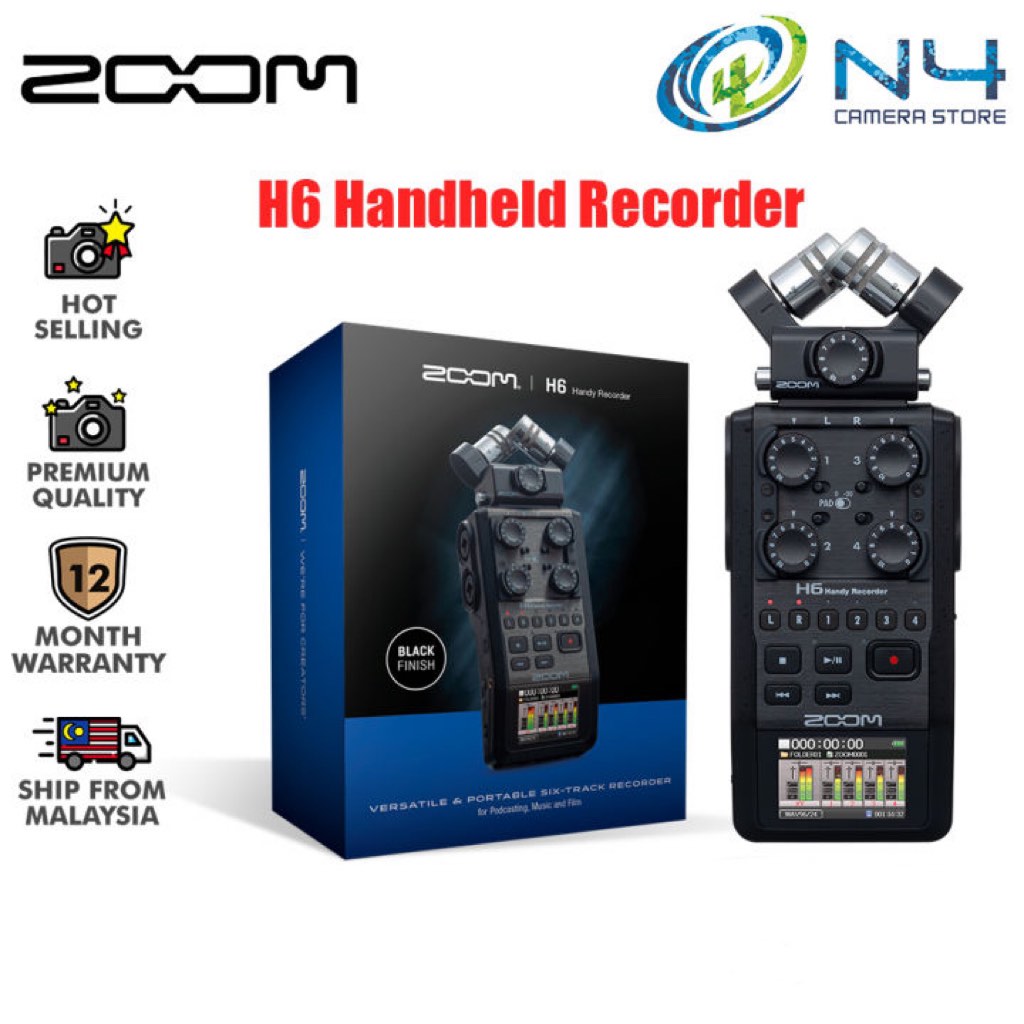 Zoom H6 All Black 6-Input / 6-Track Portable Handy Recorder with Single ...