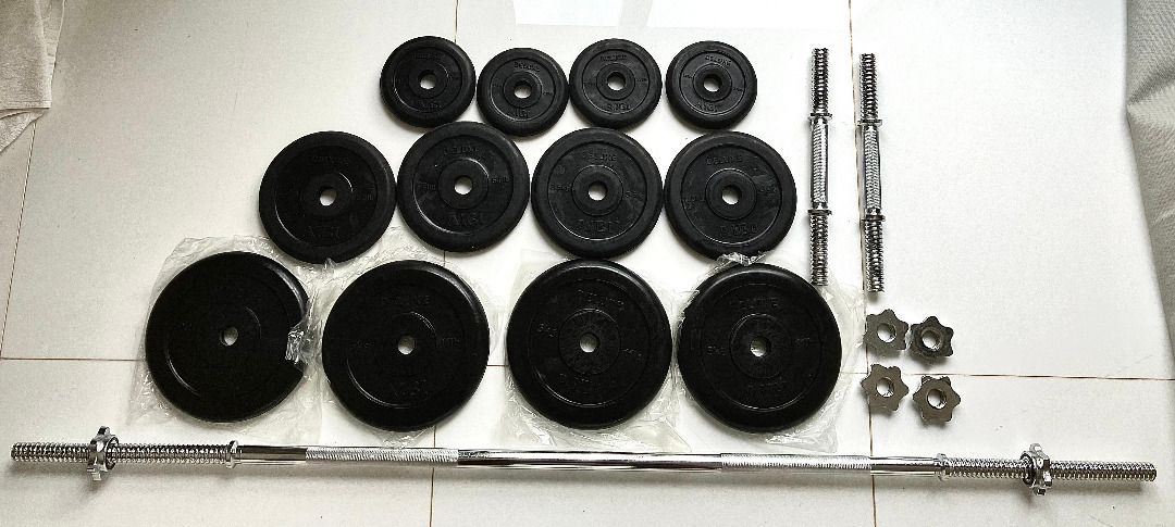 35kg Aibi weights, barbell and thread bars in great condition, Sports ...