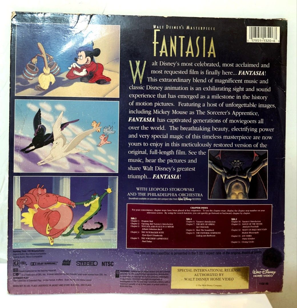 【古董收藏】絕版華納迪士尼經典米奇老鼠電影鐳射影碟 Walt Disney's Masterpiece Movie Fantasia ...