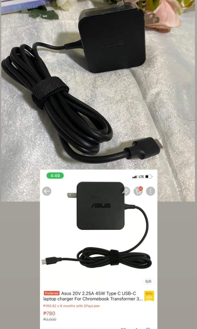 Asus 45W Type-C USB-C Laptop Charger for Chrombook Transformer Charger ...