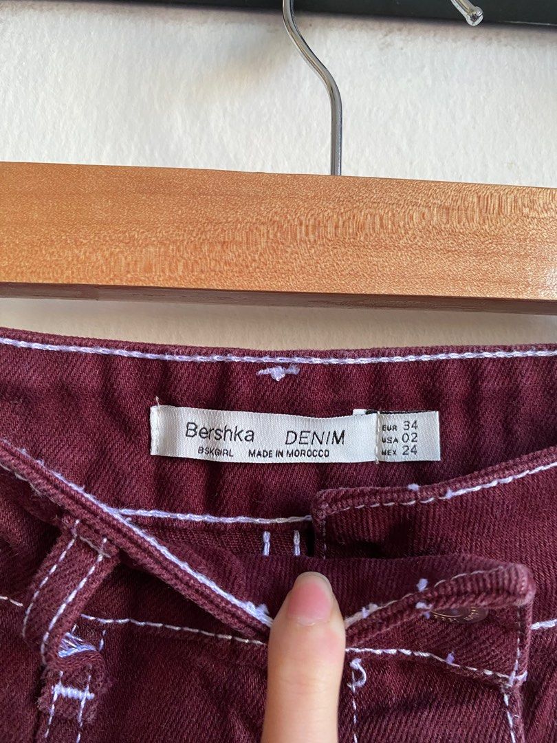 Bershka Denim Maroon Skirt, Women's Fashion, Bottoms, Skirts on Carousell