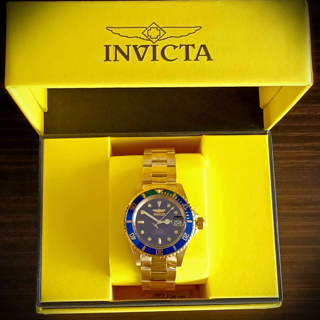 Brand New Invicta Blue Dial Automatic Gold Tone Watch, Men's Fashion ...