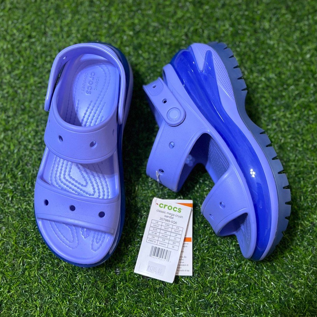 Crocs Classic Mega Crush Sandals (Moon Jelly), Women's Fashion ...
