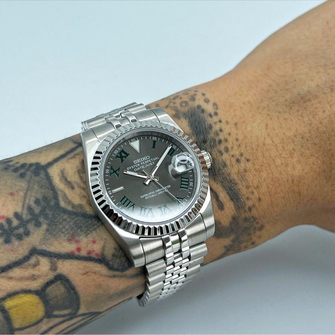 Custom Seiko Mod Grey Wimbledon on Jubilee 36mm, Men's Fashion, Watches ...