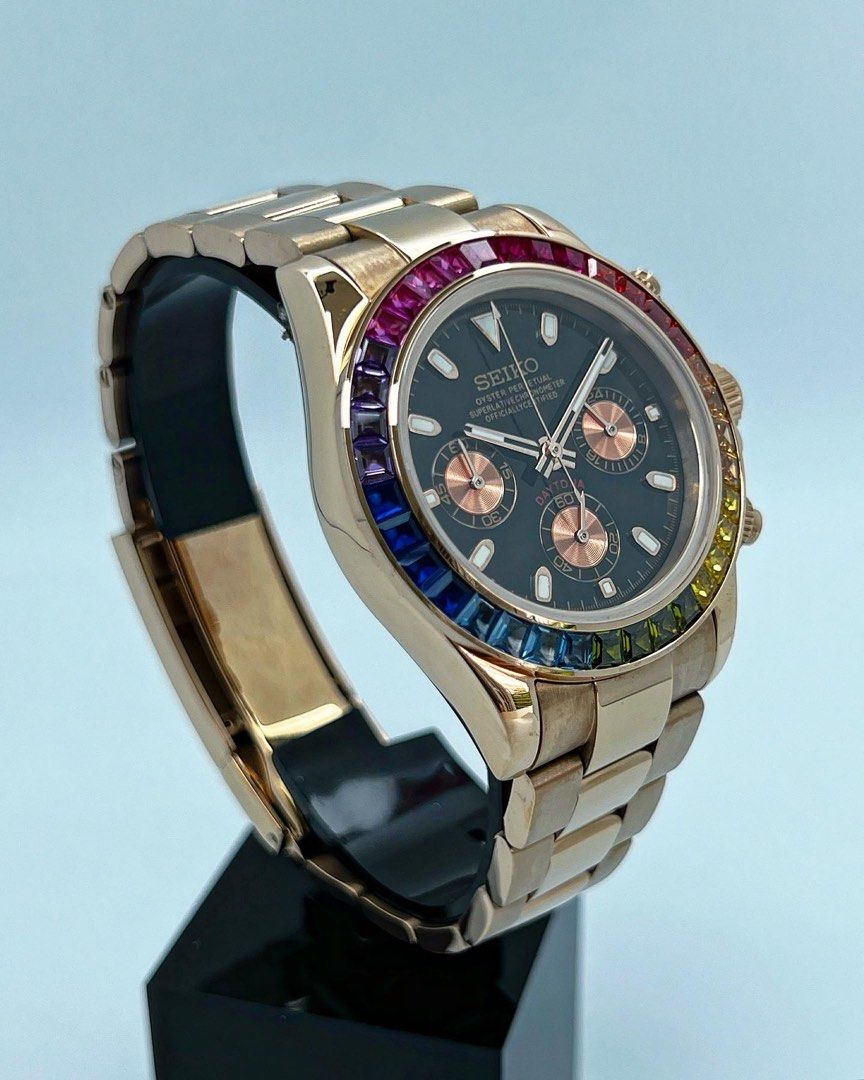 Custom Seiko Mod Rose Gold Rainbow Daytona 39mm, Men's Fashion, Watches ...