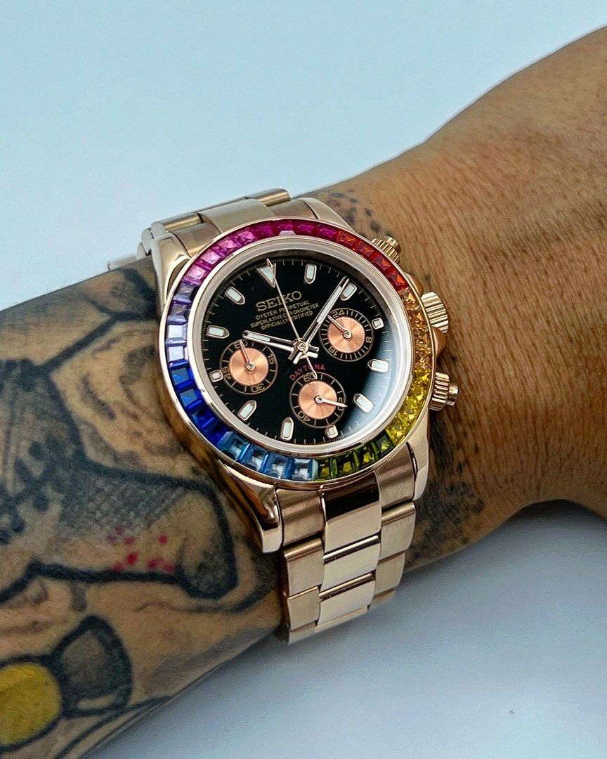 Custom Seiko Mod Rose Gold Rainbow Daytona 39mm, Men's Fashion, Watches ...