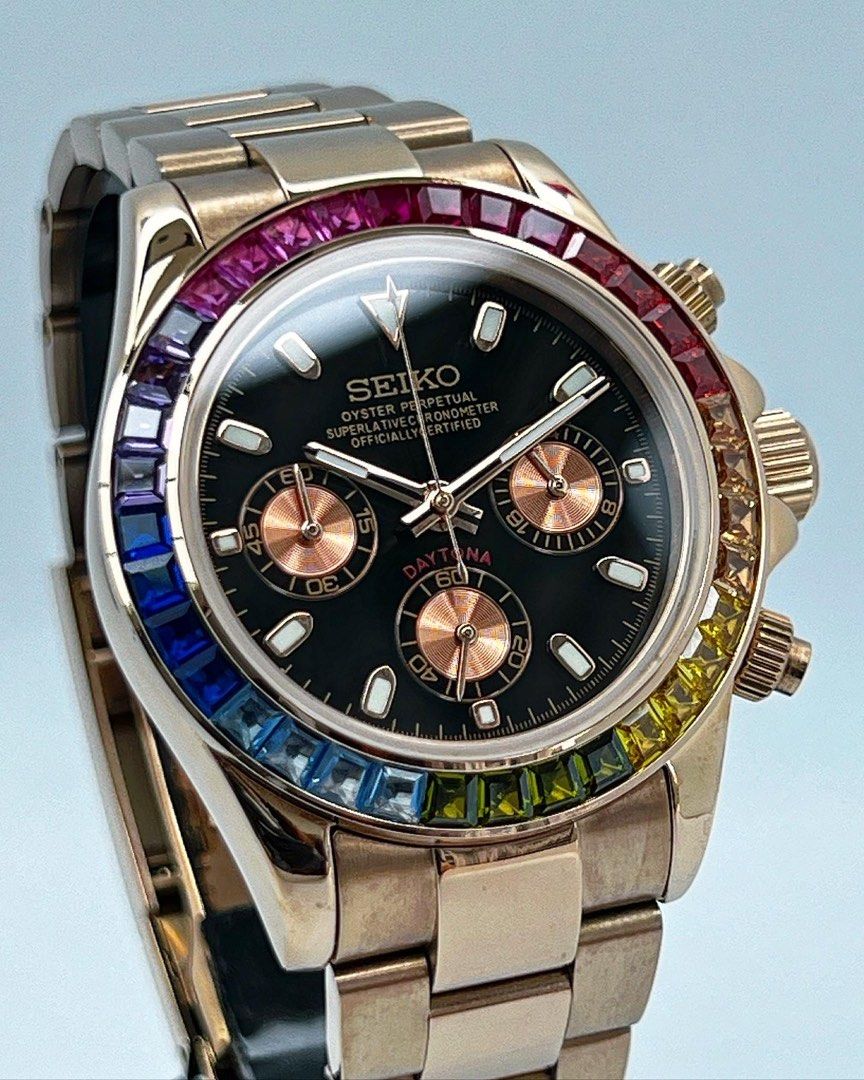 Custom Seiko Mod Rose Gold Rainbow Daytona 39mm, Men's Fashion, Watches ...