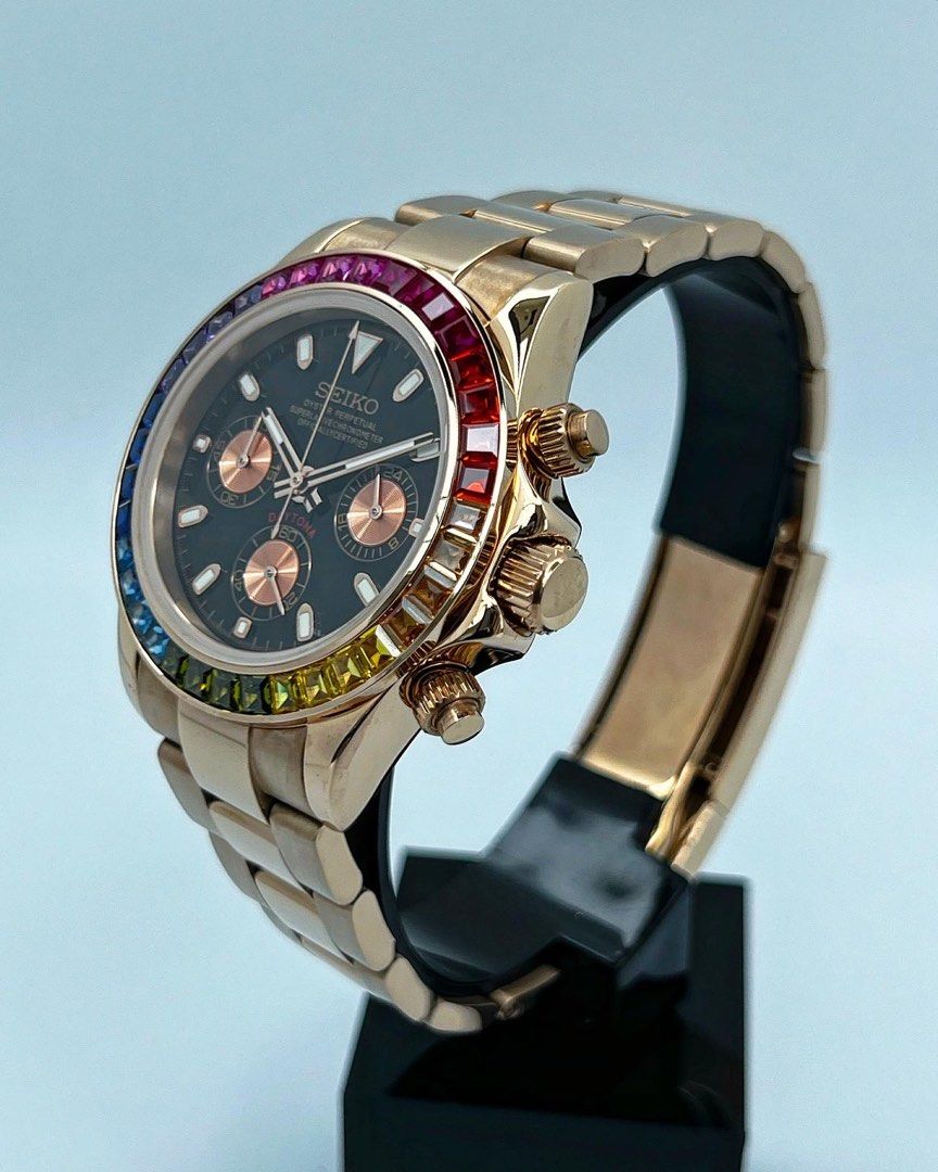 Custom Seiko Mod Rose Gold Rainbow Daytona 39mm, Men's Fashion, Watches ...