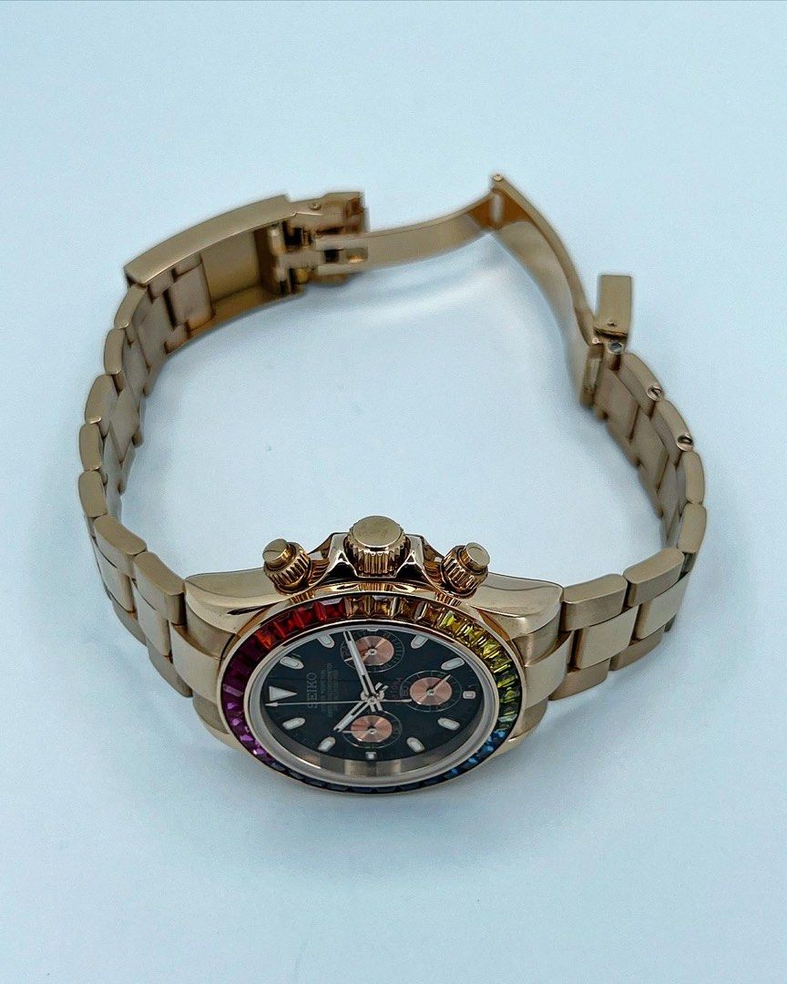 Custom Seiko Mod Rose Gold Rainbow Daytona 39mm, Men's Fashion, Watches ...