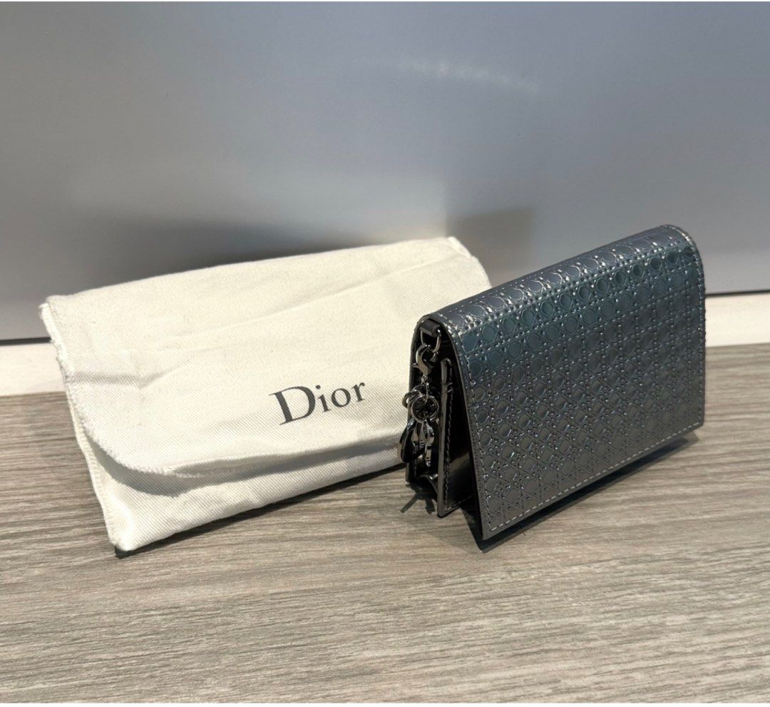 Dior Silver Micro Cannage Patent Mini Lady Dior Card Case, Luxury, Bags ...