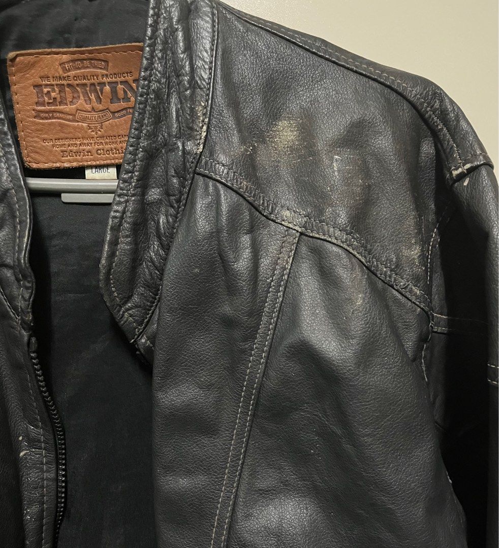 Edwin Leather Bomber Jacket, Men's Fashion, Coats, Jackets and ...