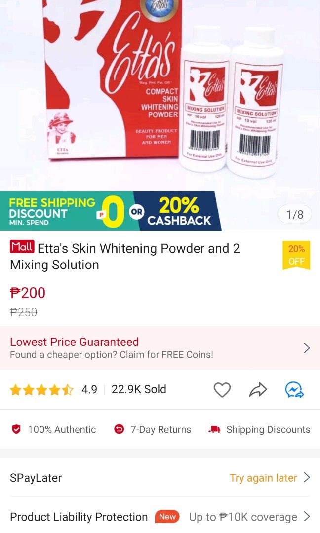 Etta's Skin Whitening Powder and 2 Mixing Solution on Carousell