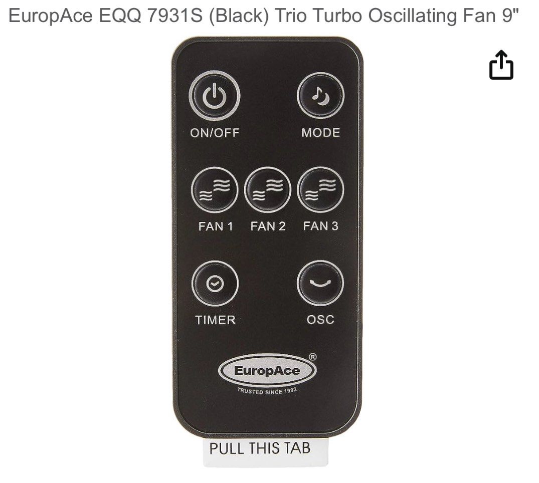 EUROPACE 9” TRIO TURBO OSCILLATING FAN Model: EQQ7931S, Furniture ...