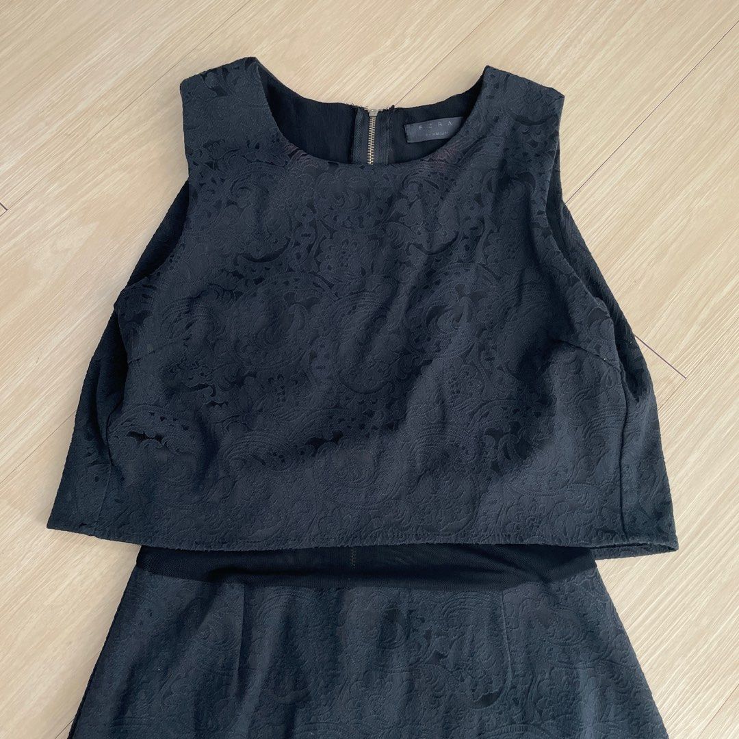 EZRA Black Floral Texture Layer Sleeveless Mini Bodycon Seethrough ...