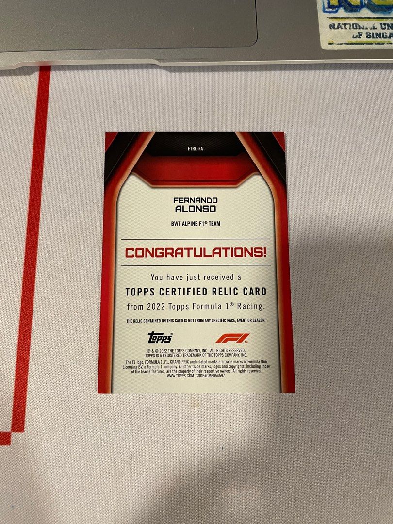 F1 Fernando Alonso Relic Card Topps 2022, Hobbies & Toys, Toys & Games ...