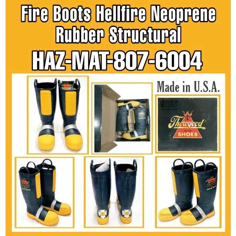 Fire Boots Hellfire Neoprene Rubber Structural Haz-Mat Boots 807-6004 ...