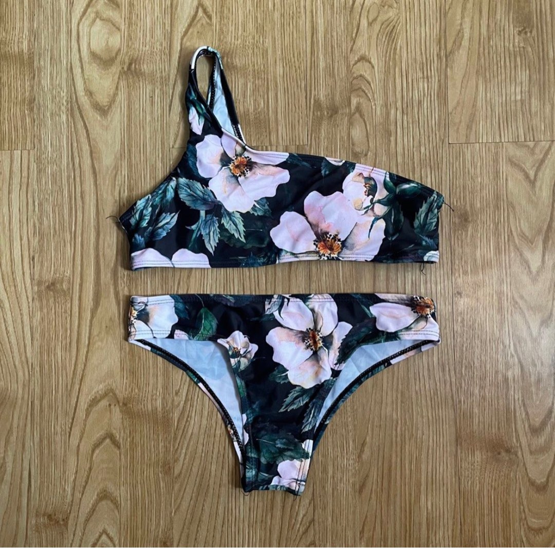 Floral one sided top Swimsuit Bathing Suit Two piece, Women's Fashion ...