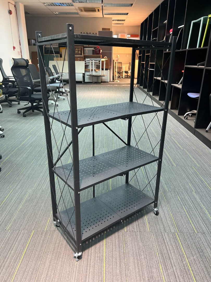 Foldable Steel Racks with lockable wheels 3/4/5 tiers, black color ...