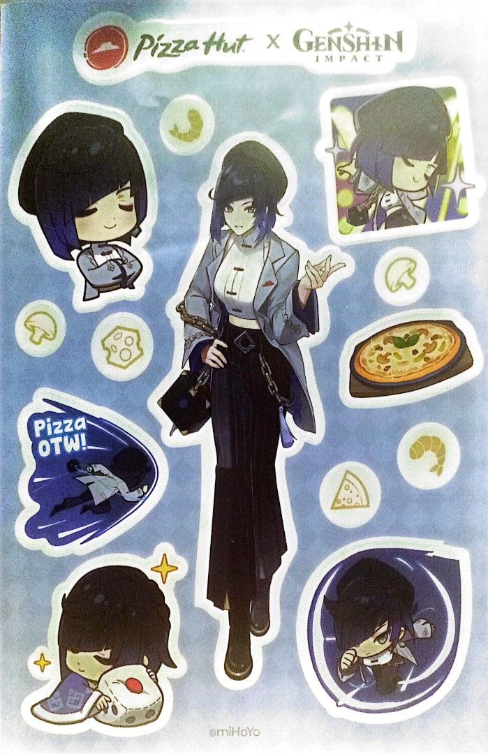 GENSHIN X PIZZA HUT COLLAB (Yelan) - 1 sheet sticker + Yelan photocard ...