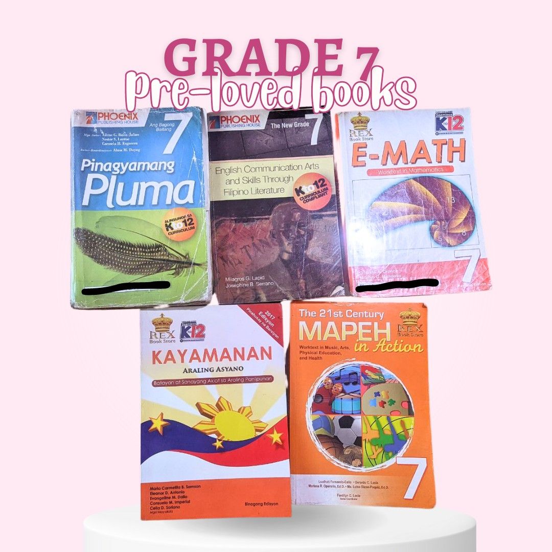 Grade 7 School Books - Pluma Filipino - E-Math - Kayamanan - English ...