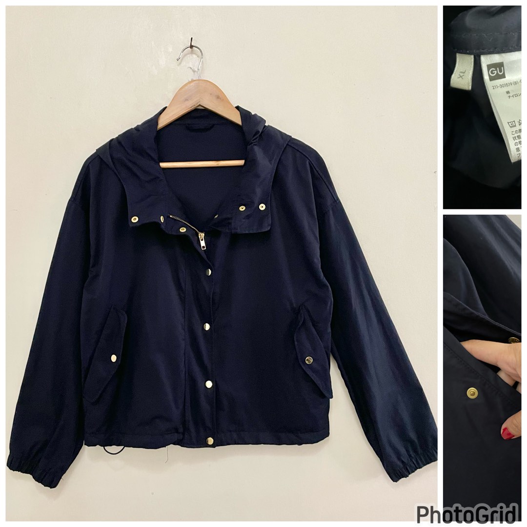 Gu navy blue bomber hoodie jacket on Carousell