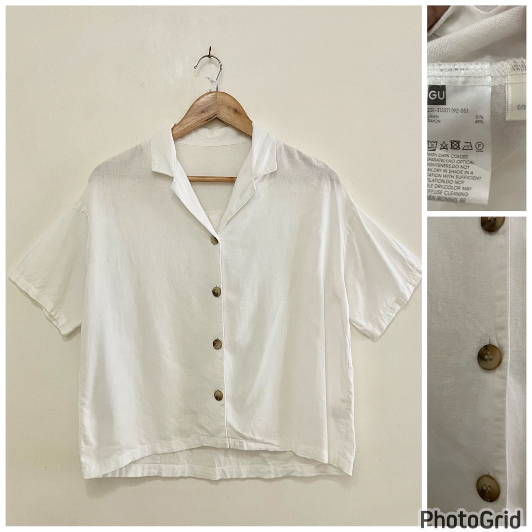 Gu off white linen blend boxy top on Carousell
