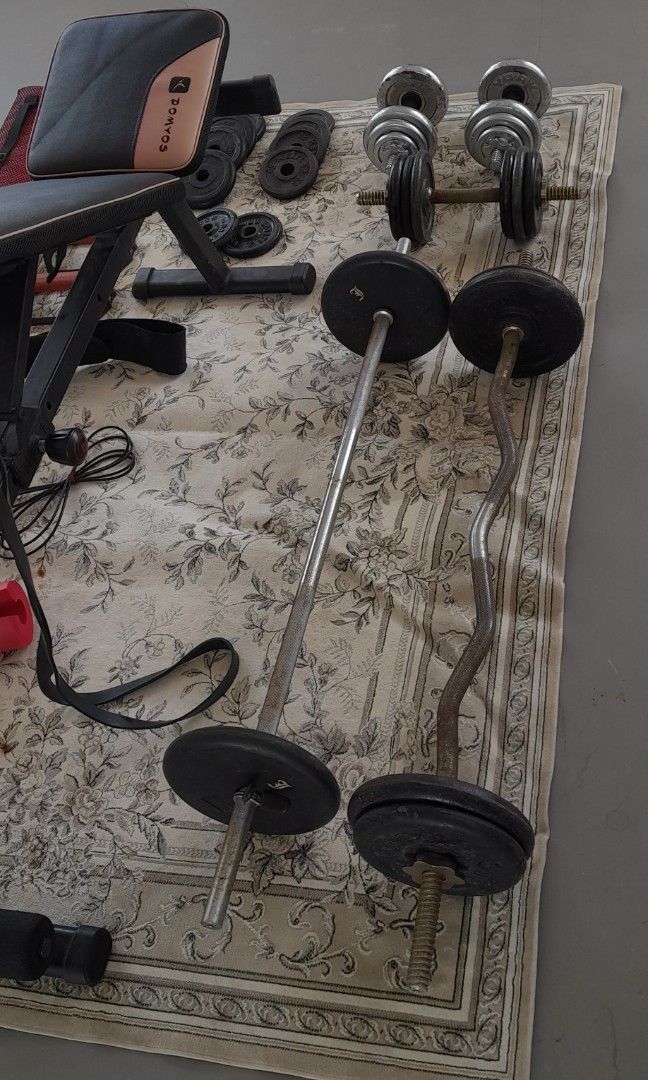 Gym Bench, bar bell, curl bar, bumb Bell & weights, Sports Equipment ...