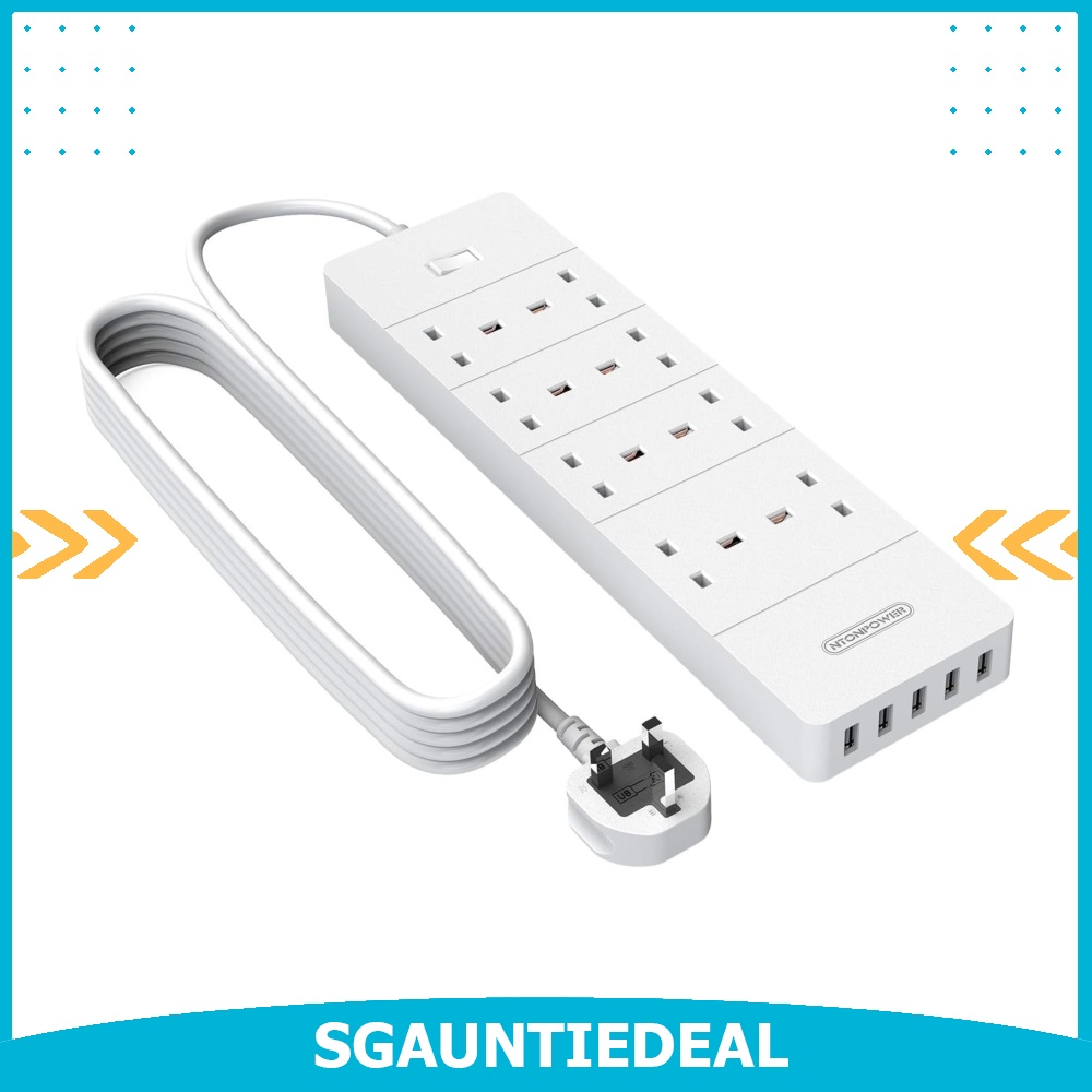 Household Power Strip with 3 Meter Power Extension Cord, NTONPOWER 1700J Surge Protector, Wall ...