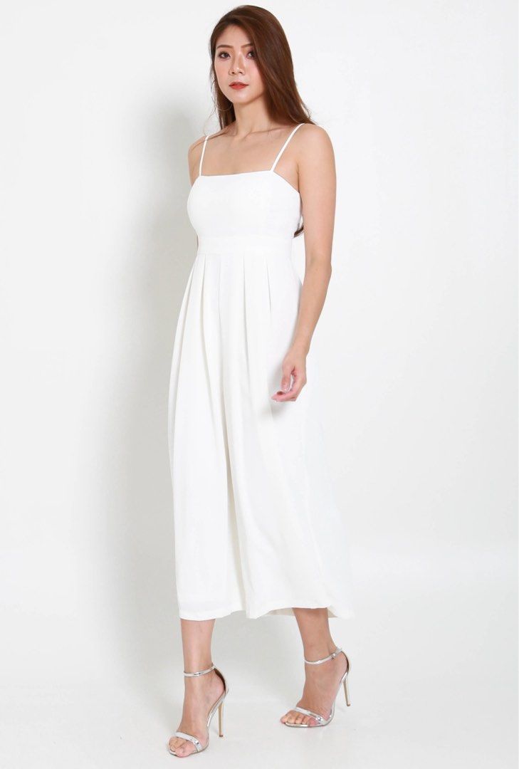 Lazie pleated jumpsuit (white), Women's Fashion, Dresses & Sets, Jumpsuits on Carousell