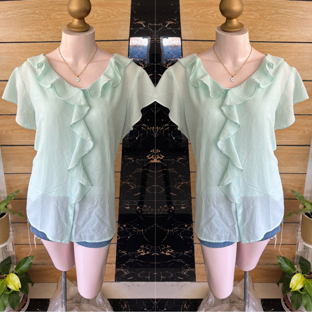 Mint bluegreen blouse with inner plus size, Women's Fashion, Activewear ...