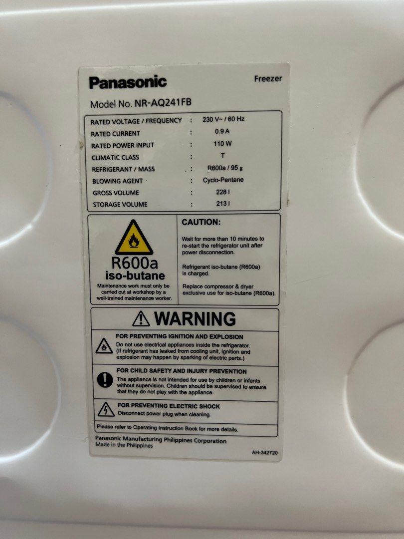 Panasonic upright freezer inverter 8cu, TV & Home Appliances, Kitchen ...