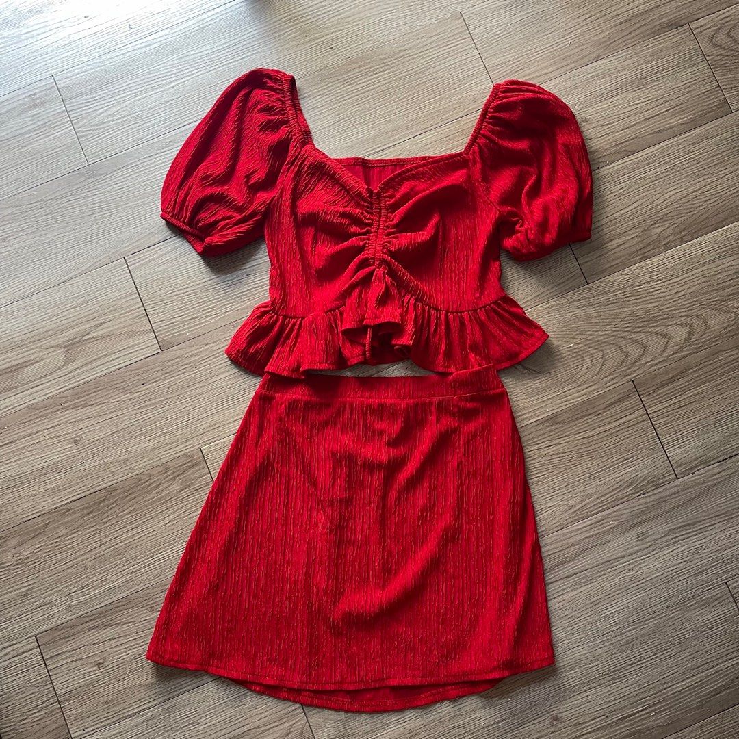 (Plus size) Red co-ords skirt, Women's Fashion, Dresses & Sets, Sets or ...