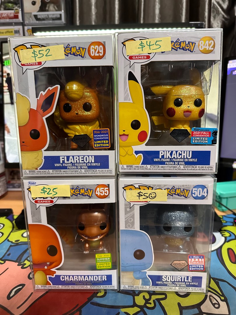 Pokemon Funko Pops - Pikachu Diamond | Flareon Diamond | Squirtle ...