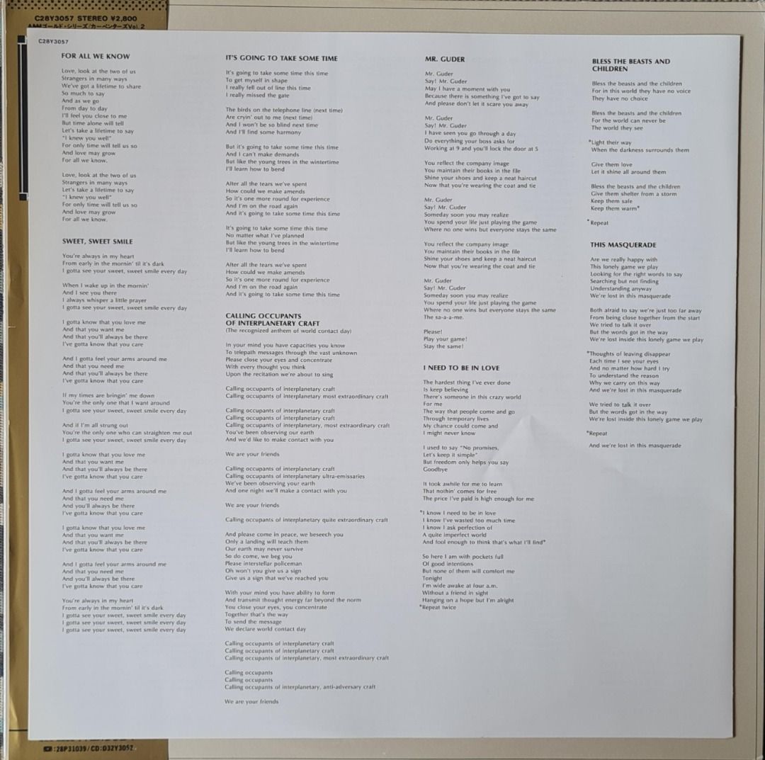 Rare PROMO Copy! Carpenters – A&M Gold Series Carpenters Vol. 2 Vinyl ...