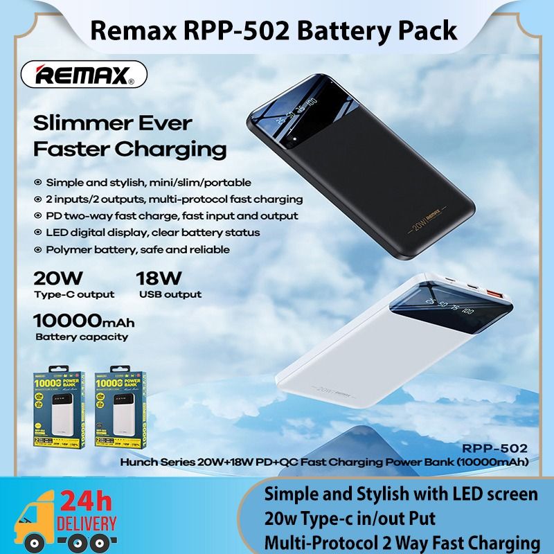 REMAX RPP-502 20W+18WPD+QC FAST CHARGING POWER BANK 10000MAH Type C Output 20W Power Bank PD ...