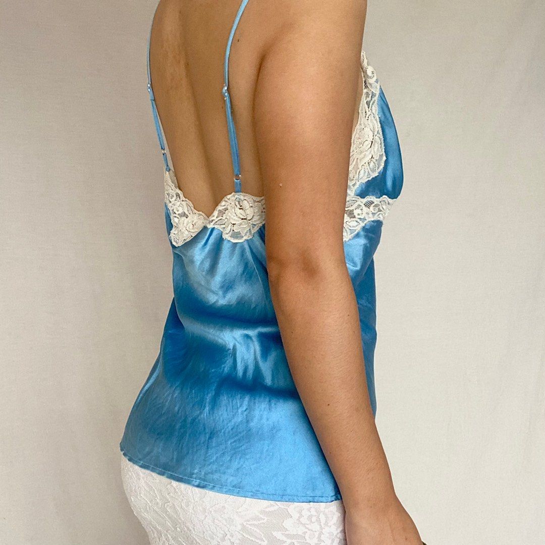 Silk blue lace bustier top on Carousell