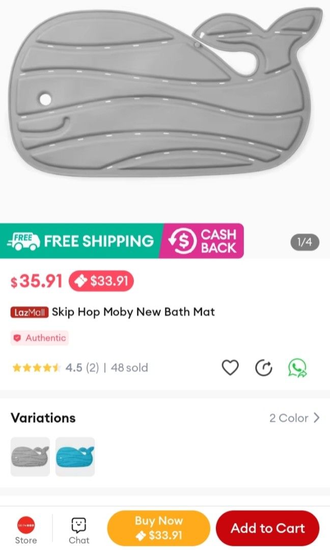 Skip Hop Moby Bath Mat (Whale), Babies & Kids, Bathing & Changing ...