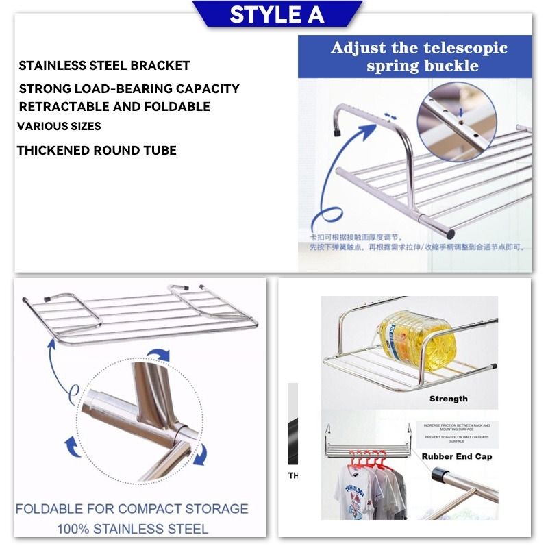 Steel Foldable Balcony Clothes Drying Rack Folding Towel Laundry Hanger ...