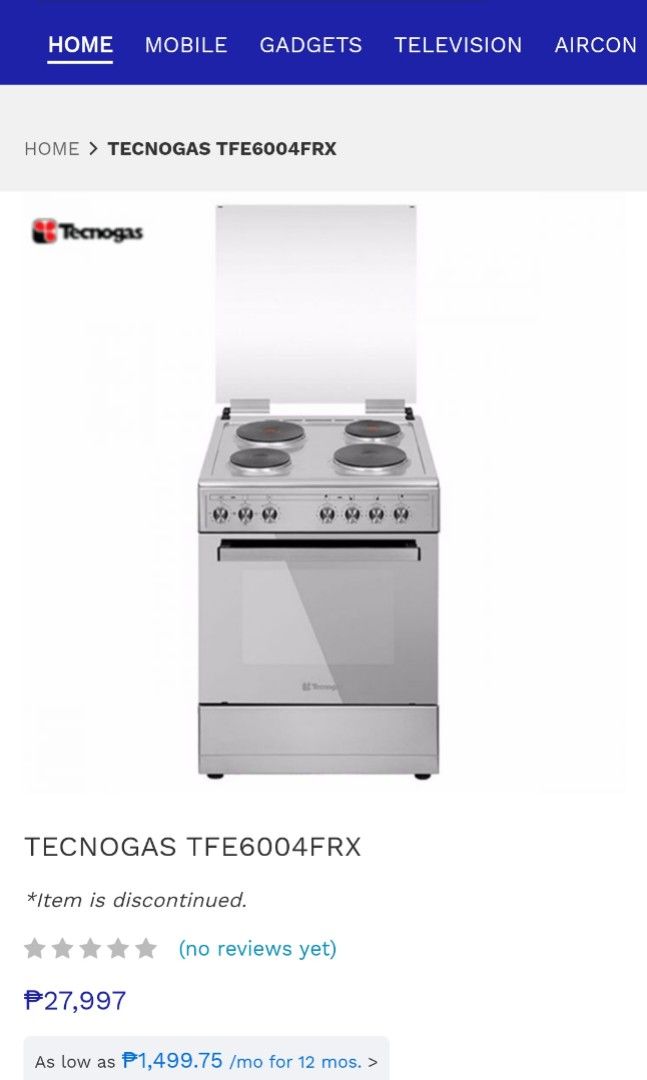 Technogas Electric Cooking range plus rangehood bundle, TV & Home ...