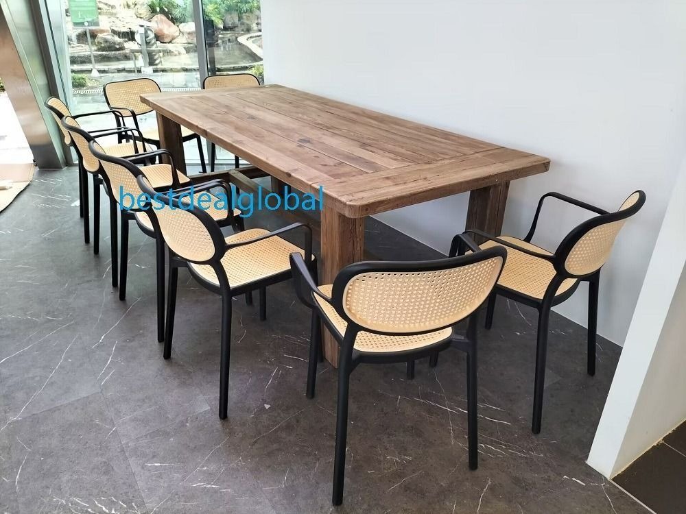 TSDT 021 Mid Century Solid Wood Table, Country Style, Rustic Finish CC 032 Stackable Outdoor ...