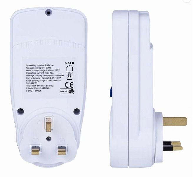 UK plug type 13A Electricity Power Consumption Monitoring Meter, VAC ...