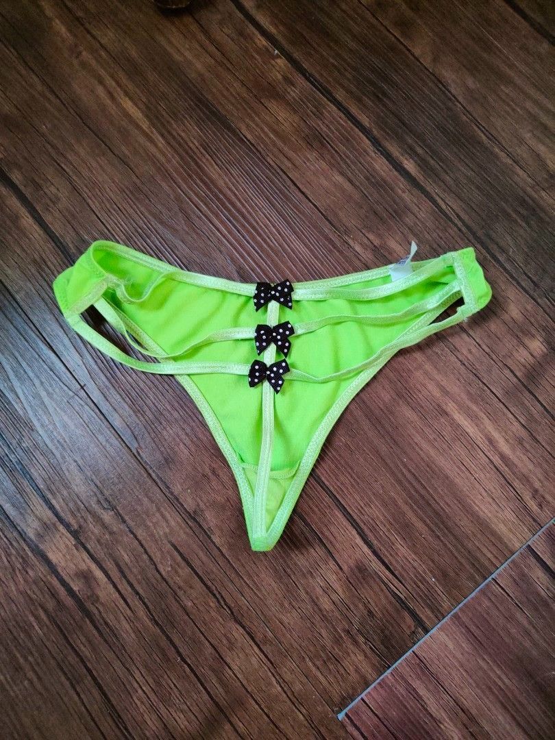 X Lady Turkish Sexy Green Thong Panty Underwear With Bows And Straps