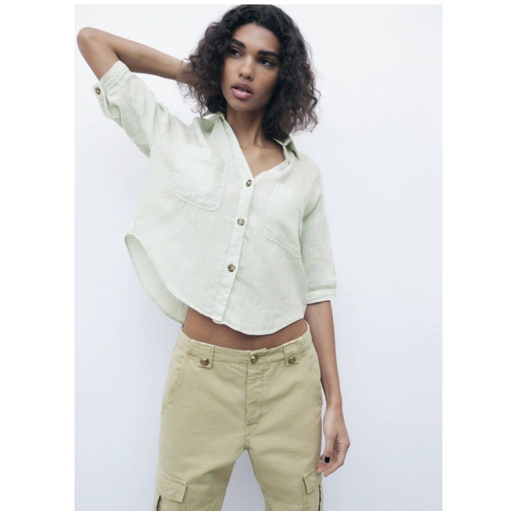 ZARA linen boxy top, Women's Fashion, Tops, Blouses on Carousell